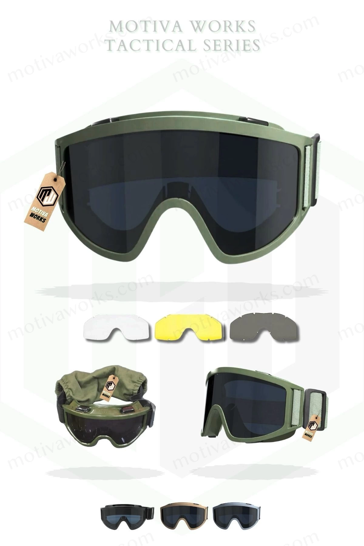 Protective Ballistic Military NVG Type Khaki Green Glasses with 3 Lens ...