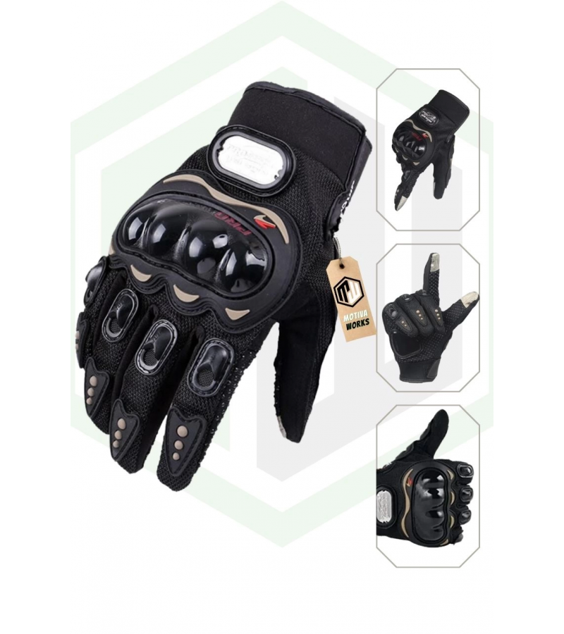 ProBiker Motosiklet Eldiveni Siyah 3 Mevsim Korumalı Standart Elastik Kumaş