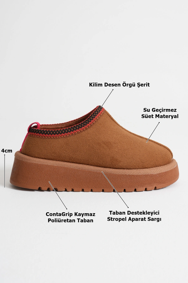 Elsa Kadın Taba Kışlık Kürklü Terlik