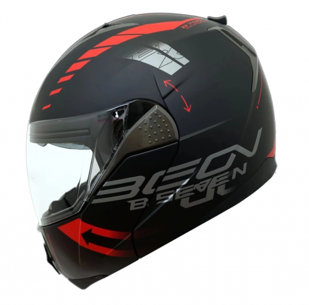 BEON B700 ÇENE AÇILIR MAT SİYAH-KIRMIZI KASK