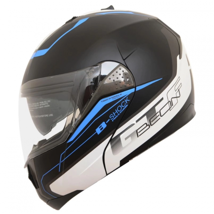 BEON B700 ÇENE AÇILIR MAT SİYAH-MAVİ-BEYAZ KASK