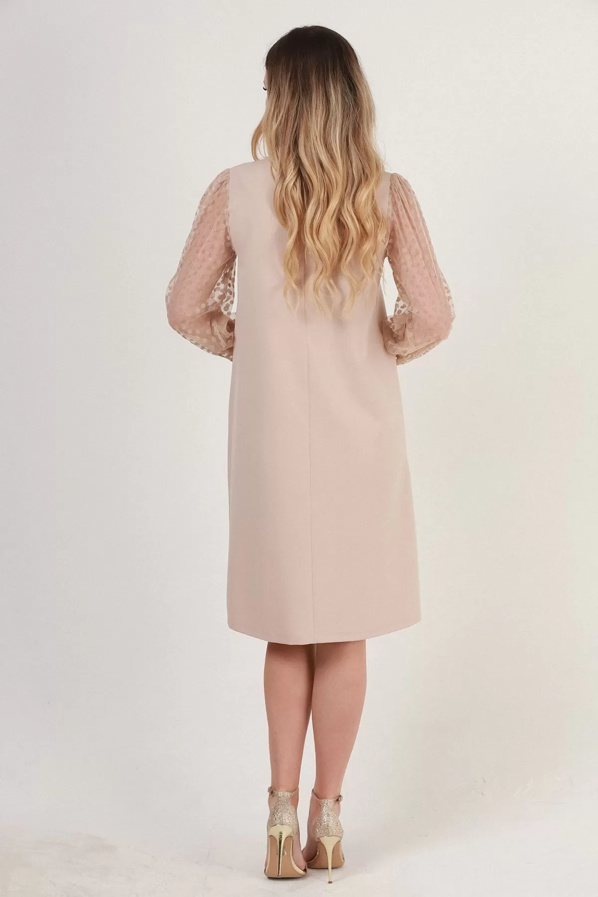 Rahat Form Büyük Beden Elbise 1786-Bej