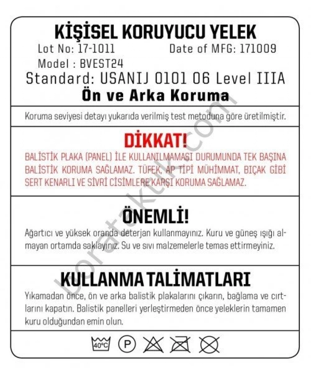 Battal Beden Gizli Gömlek Altı Fermuarlı Çelik Yelek,SEVİYE 3a 44 ...