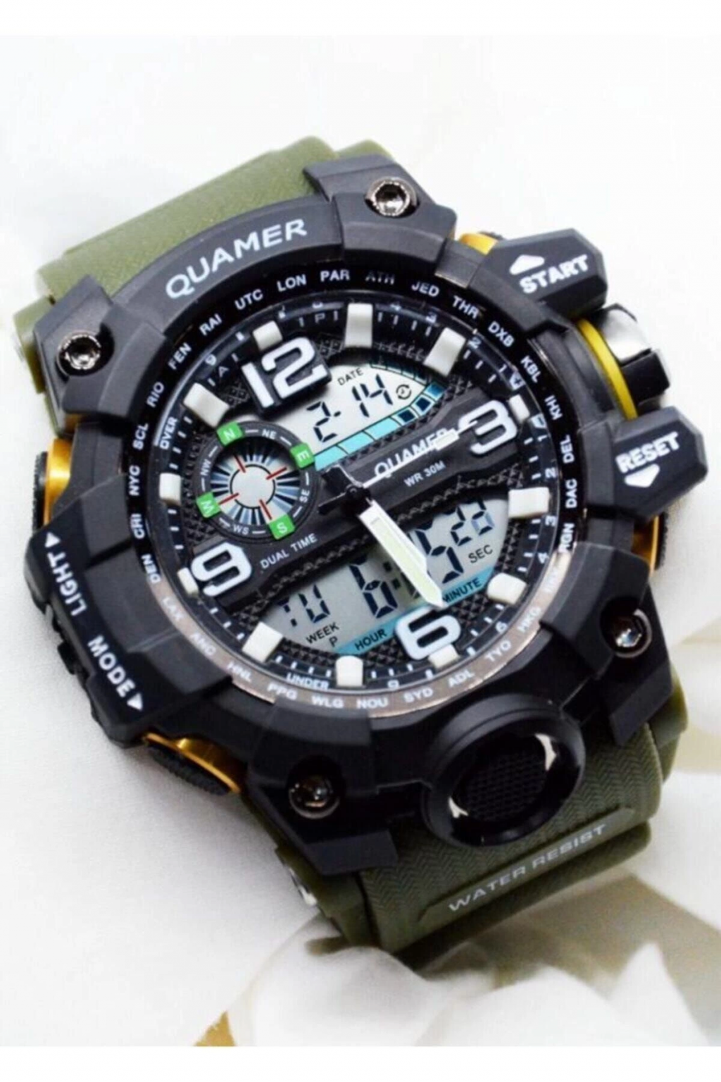 QUAMER Gshock Modeli Haki Kol Saati Mens 50M Su Geçirmez SPOR MODEL