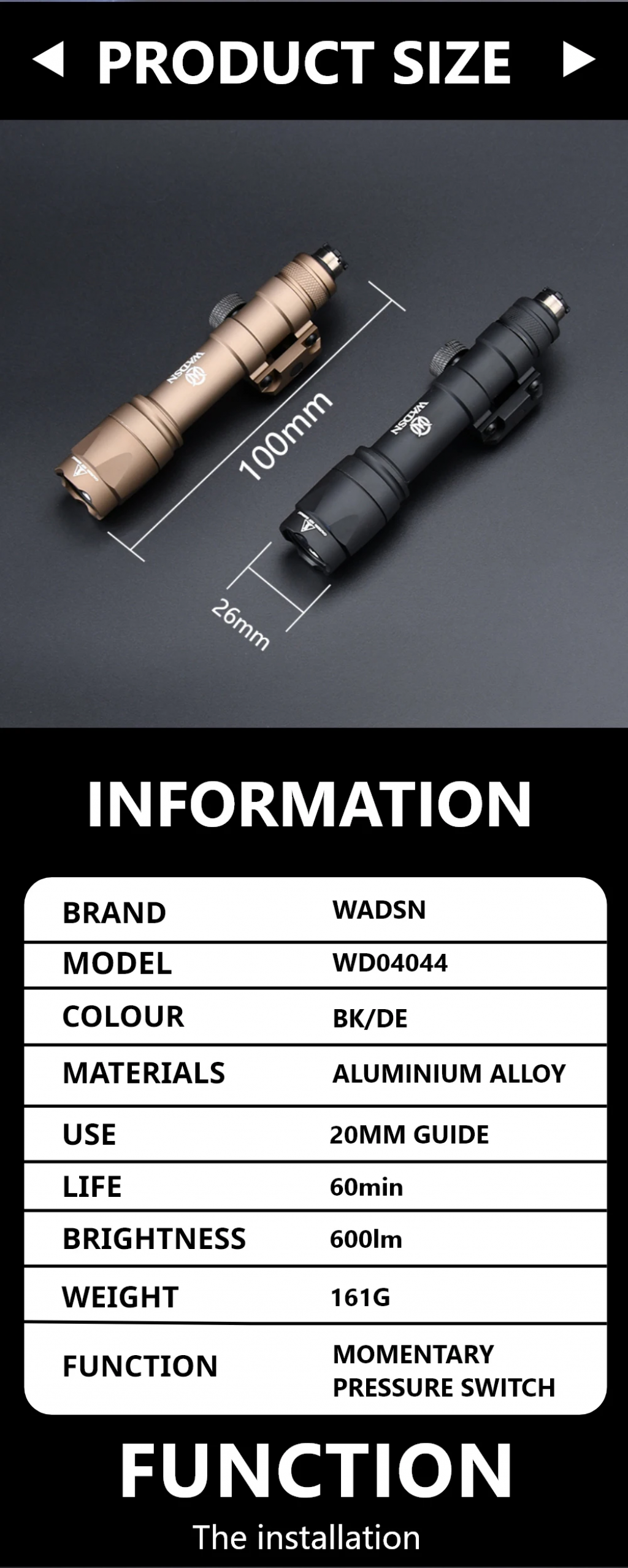 Wadsn Metal M300W Strobe Scoutlight M600W el feneri avcılık silah feneri Airsoft kablolu metal ...