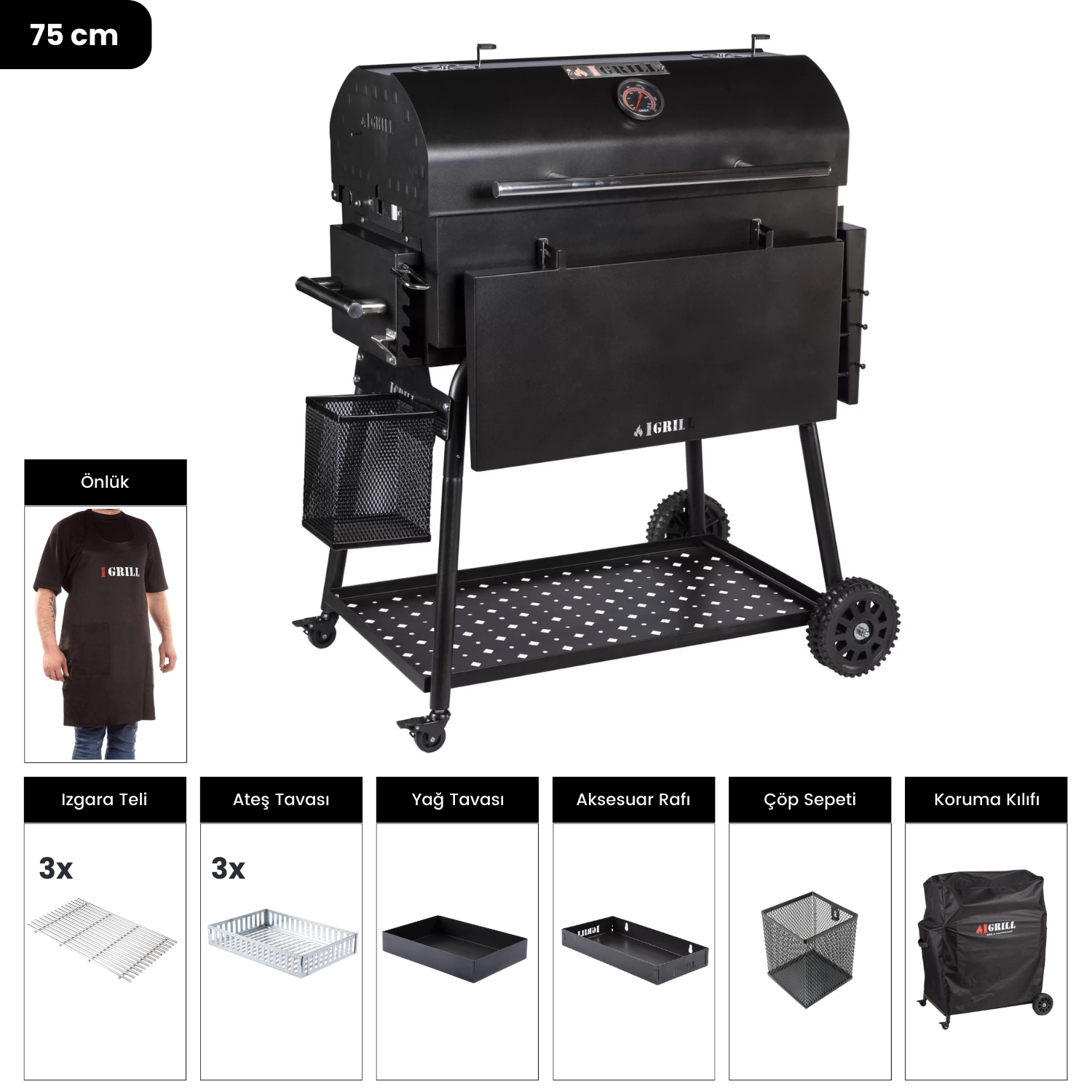 BBQ Elite 740 mm Charcoal Grill (Black) - IGRILL