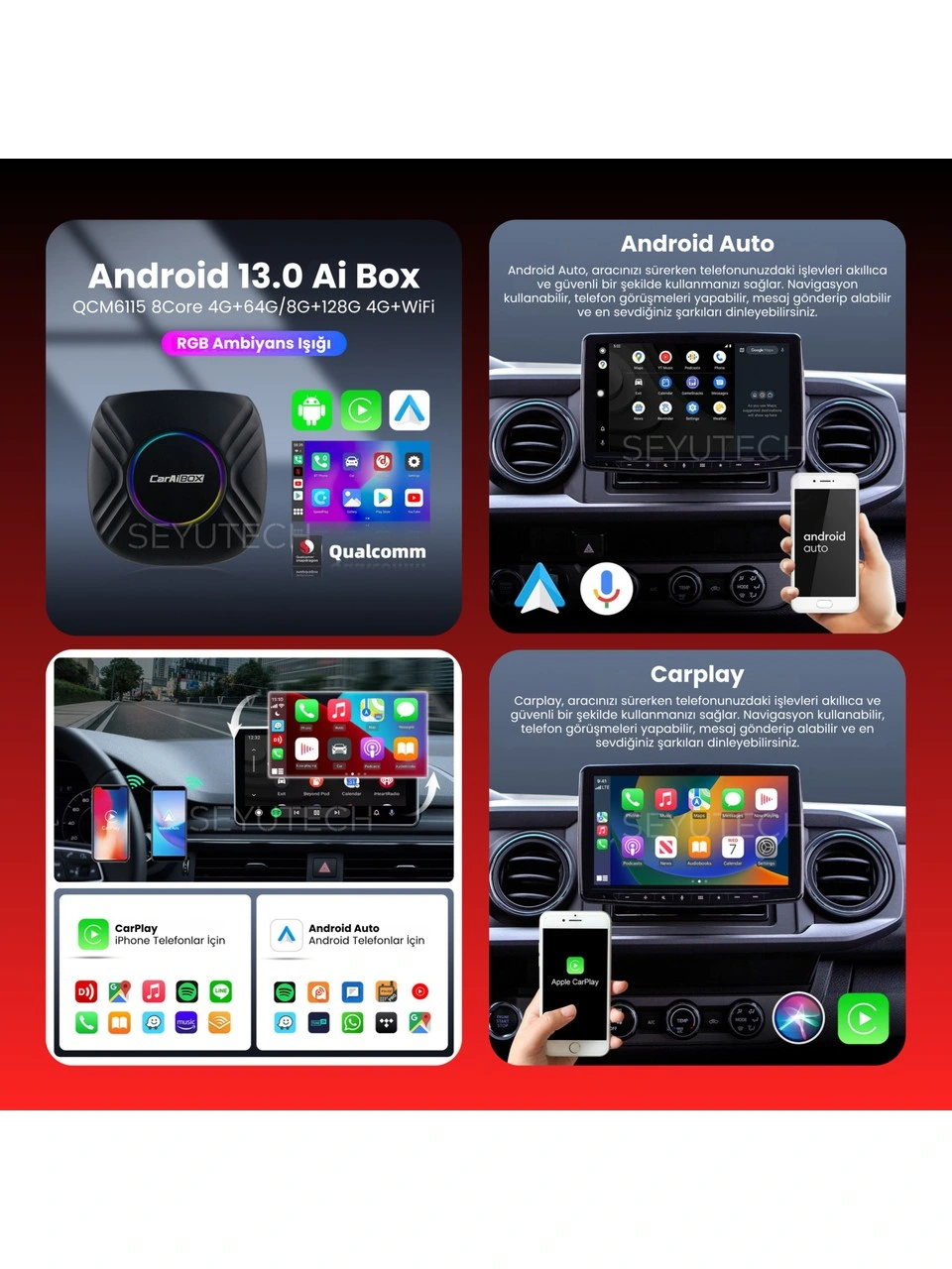 Bmw için 4+64 Gb Sim Kartlı Car Smart Box Carplay