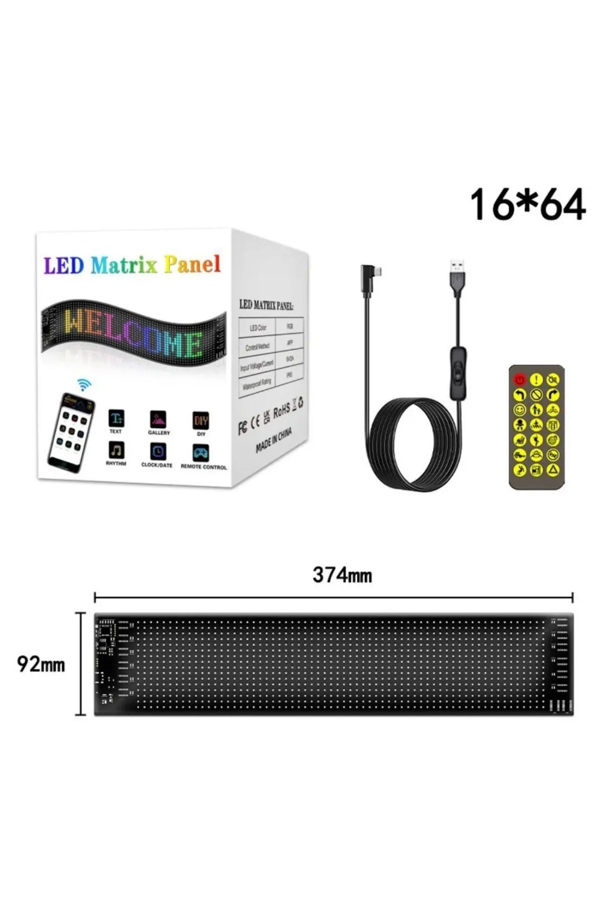 Led Matrix Panel Led-01 16X64 Led 90*370 MM