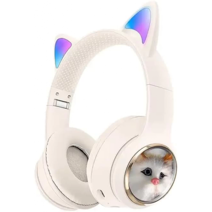 Kedi Kulaklık Akz-09 Kulak Üstü Bluetooth Kulaklık Beyaz
