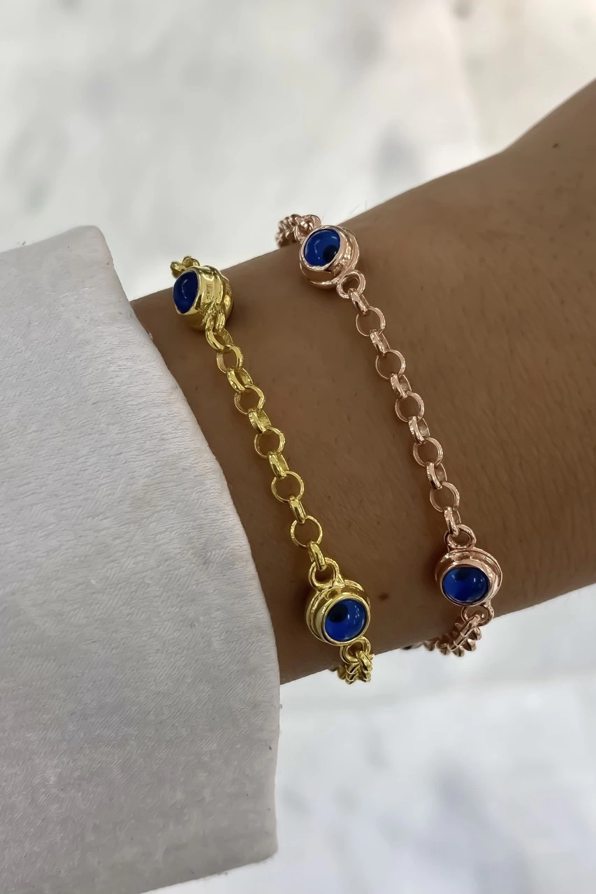 Dört Göz Boncuklu Bileklik - Asil Gümüş Takı