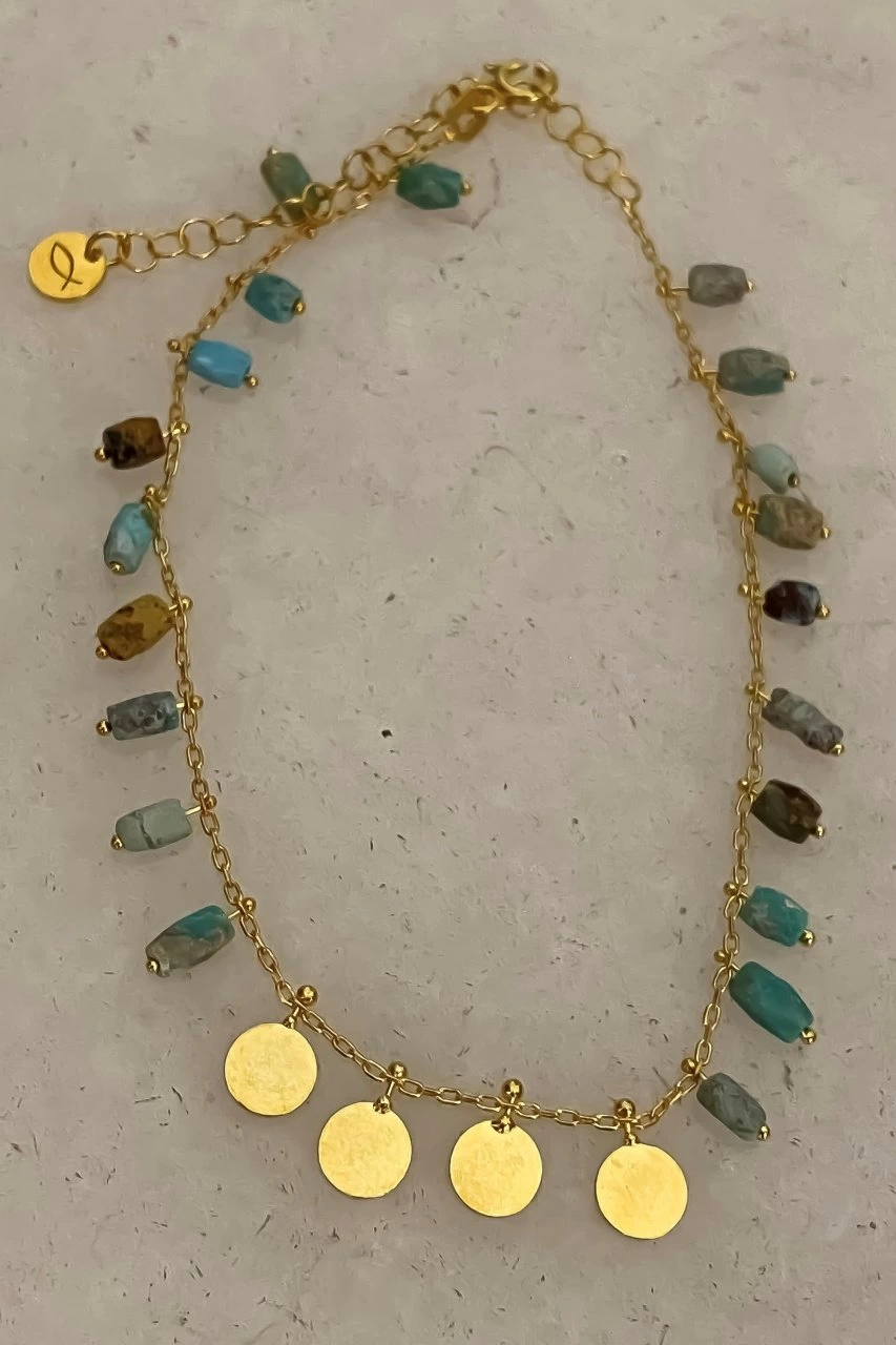 Firuze Taşlı Pullu Halhal - Asil Gümüş Takı