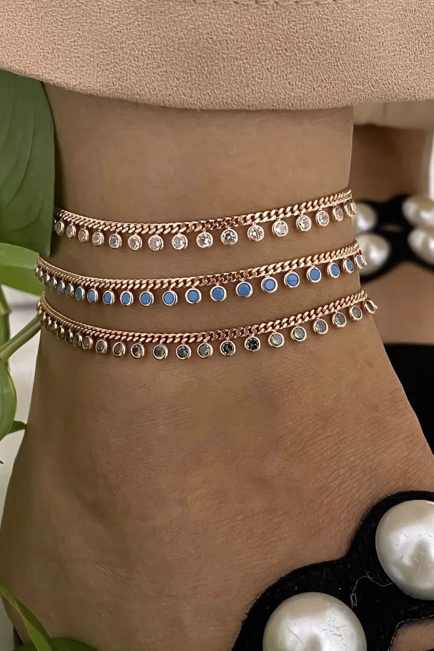 Taşlı Pullu Halhal - Asil Gümüş Takı