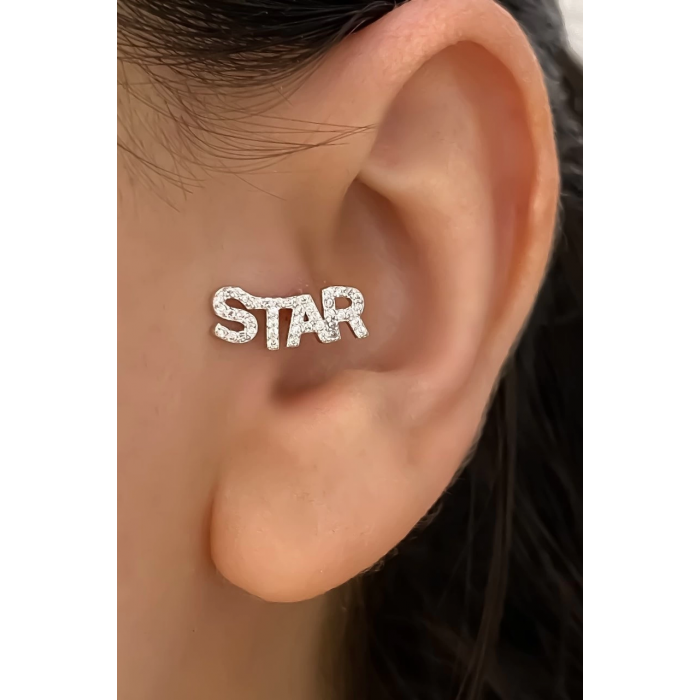 Taşlı Star Tragus Küpe - Asil Gümüş Takı
