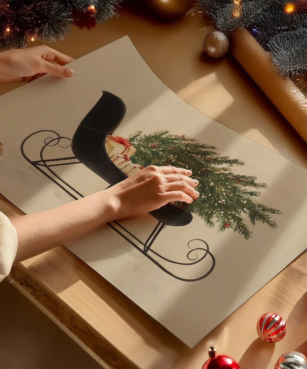 Hediye ve Çam Temalı Yılbaşı Poster Fiyatı - Vogloo.com