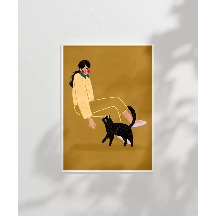 Kedi ve Kadın İllüstrasyon Poster Fiyatı - Vogloo.com