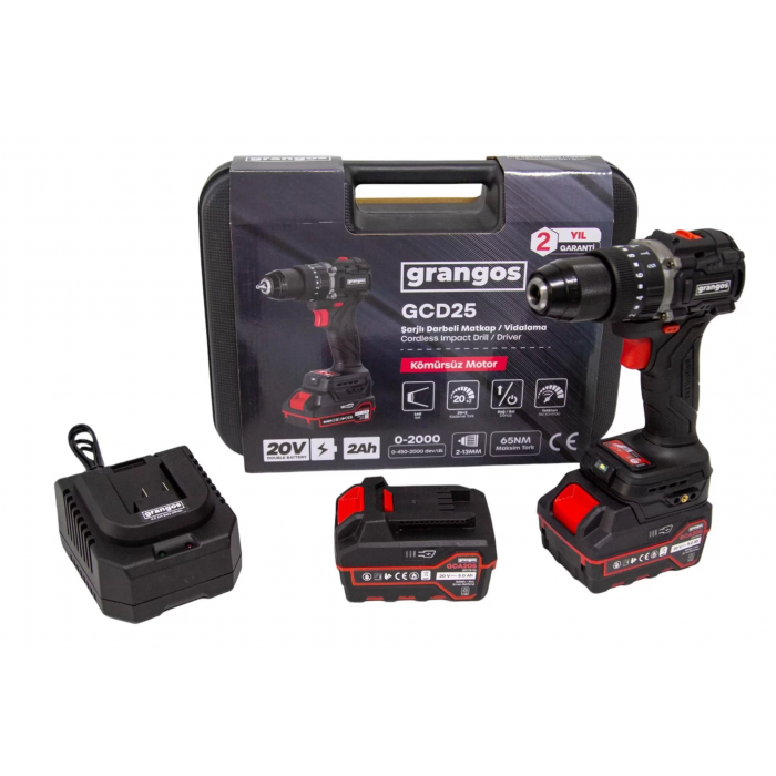 Grangos GCD25-F2 20V 5 Ah Çift Akülü Darbeli Matkap