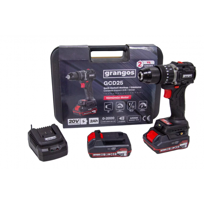 Grangos GCD25-T2 20V 2 Ah Çift Akülü Darbeli Matkap