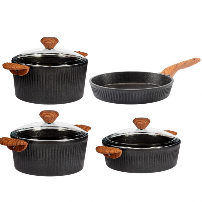 Febern Premium Bio Granit Alüminyum Döküm Nisch Tencere Seti (Siyah)