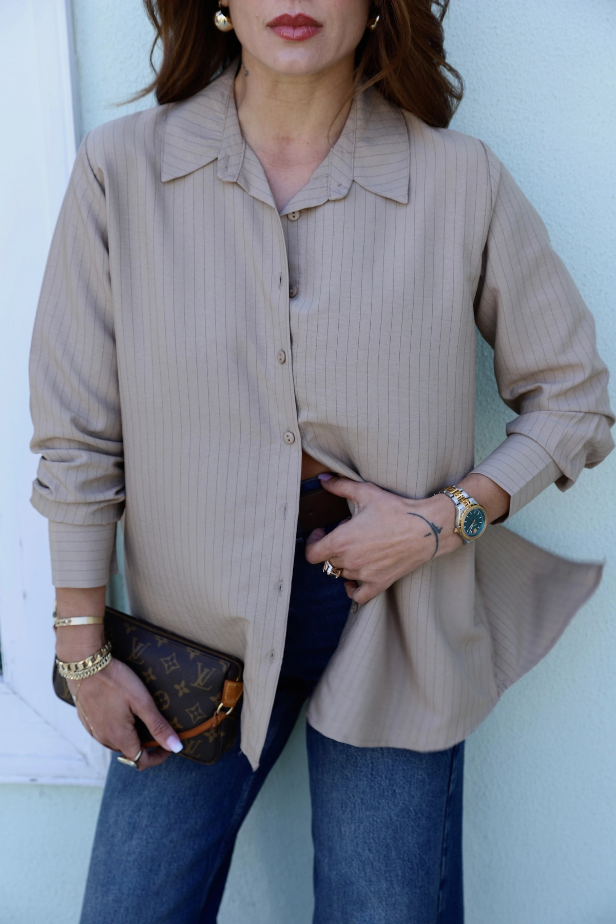 Oversized Shirt with Back Slit Detail Lines