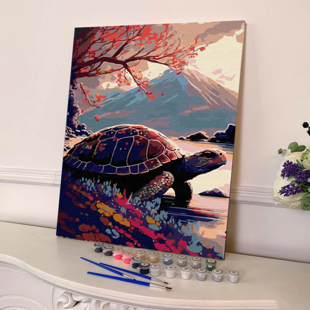 Sayılarla Boyama Seti 40 x 50 cm Tuval Şasesine Gerili Kaplumbağa