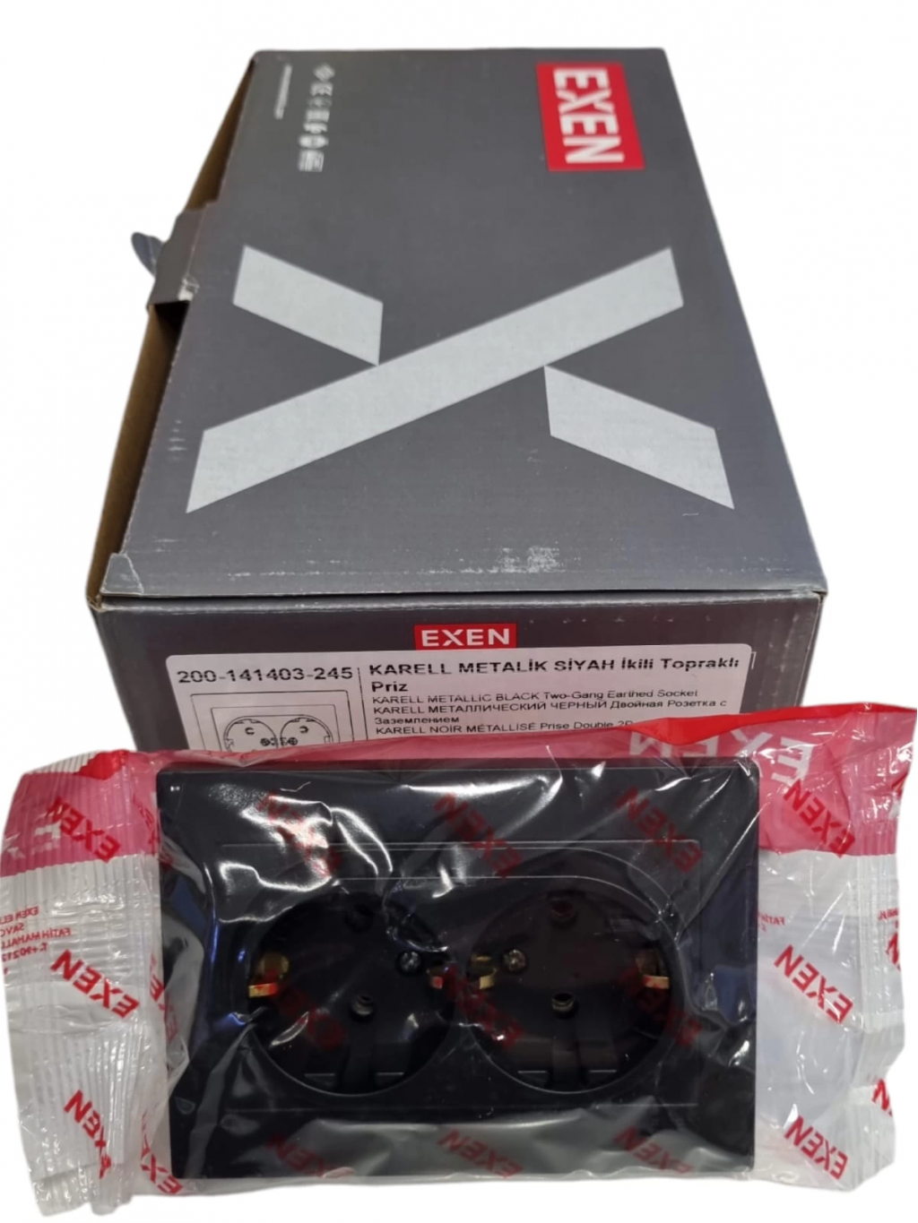 EXEN KAREL TOPRAKLI PRİZ İKİLİ M.SİYAH (PKT-6 LI)