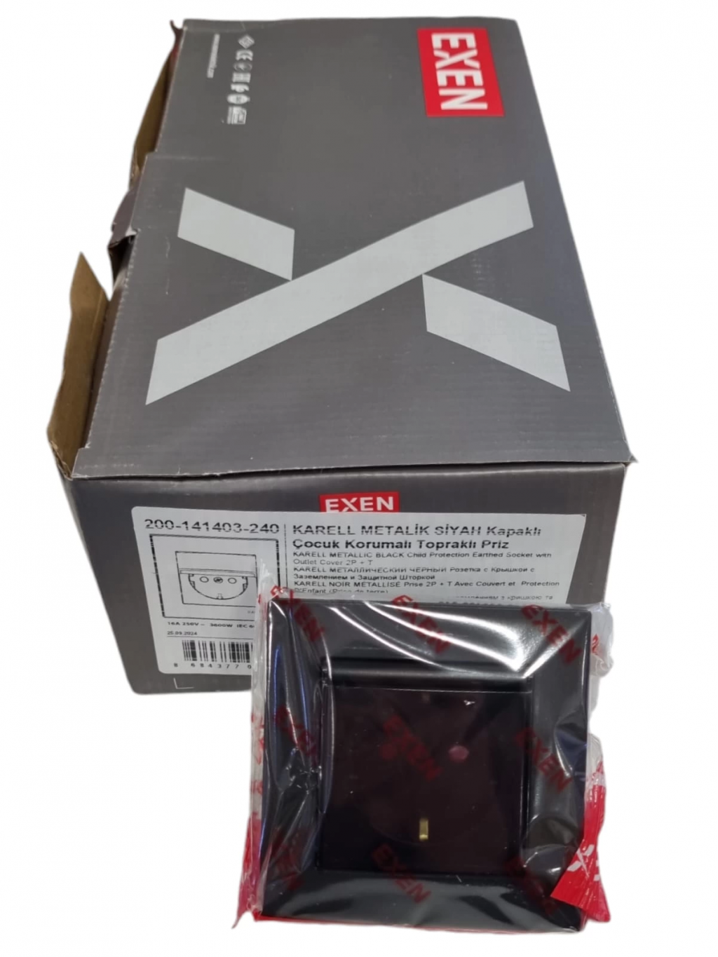 EXEN KAREL TOPRAKLI PRİZ KAPAKLI M.SİYAH(PK-12 Lİ)