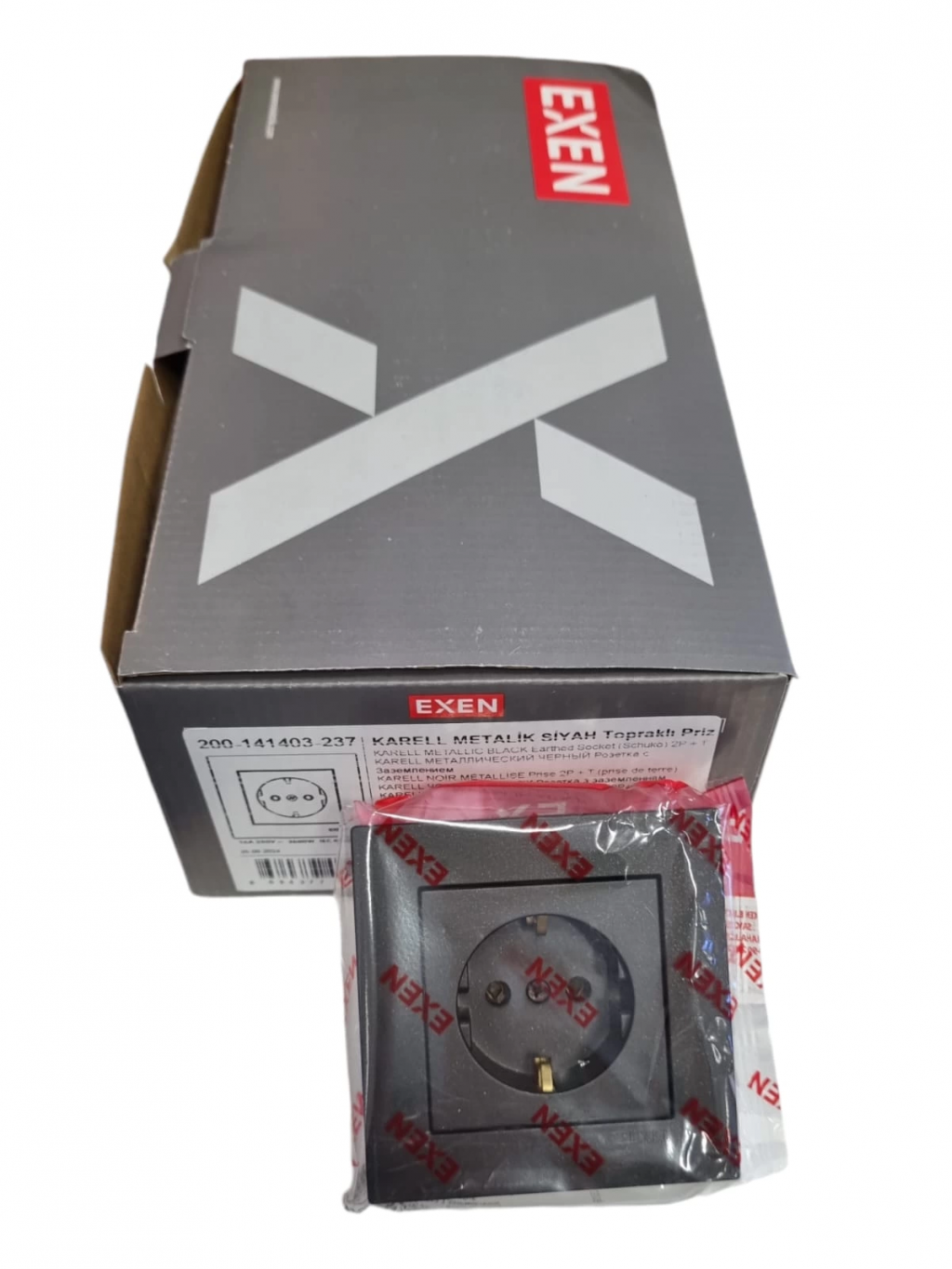 EXEN KAREL TOPRAKLI PRİZ METALİK SİYAH (PKT-12 Lİ)