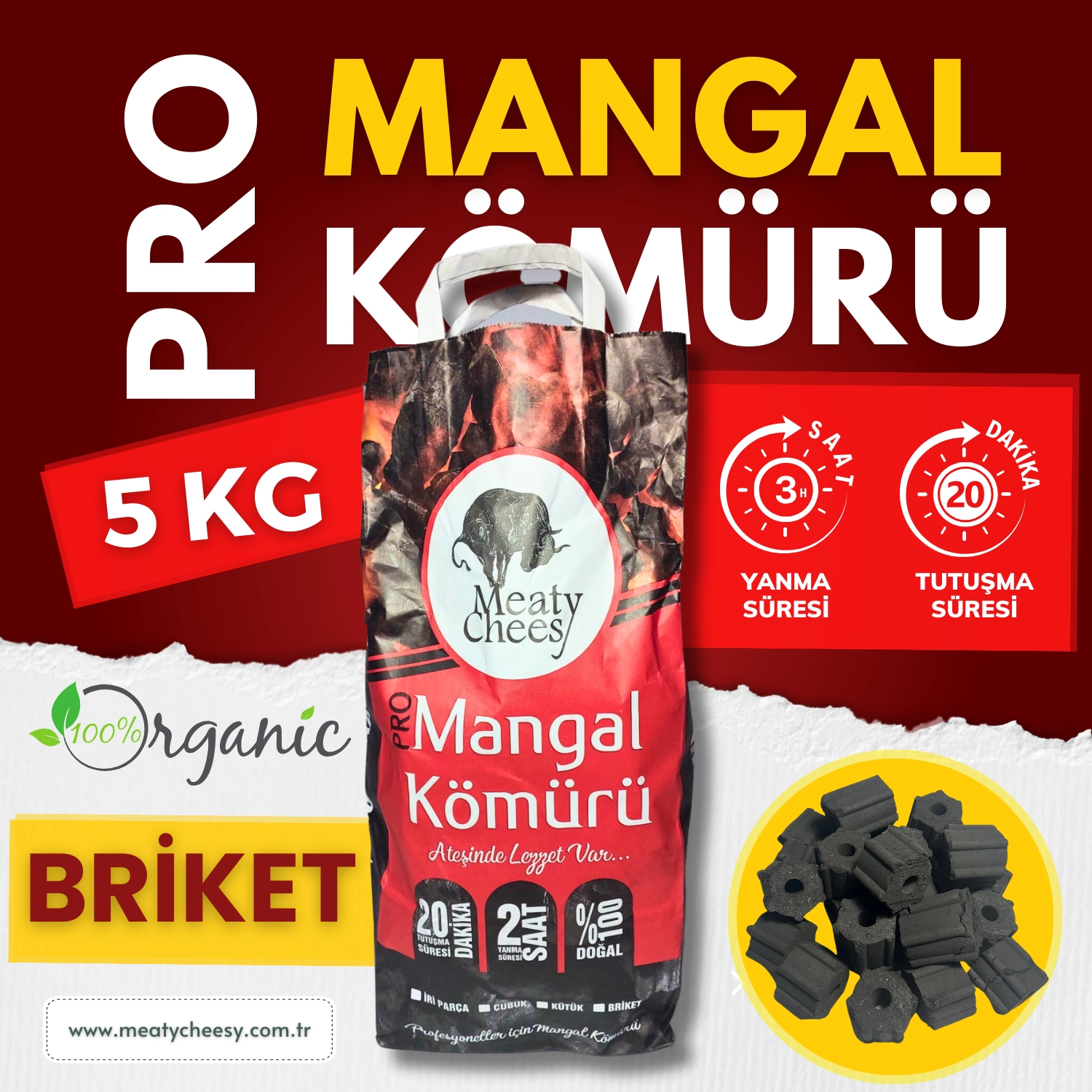 Firehex Bio Karbon Mangal & Barbekü Kömürü (Briket) - 5 kg