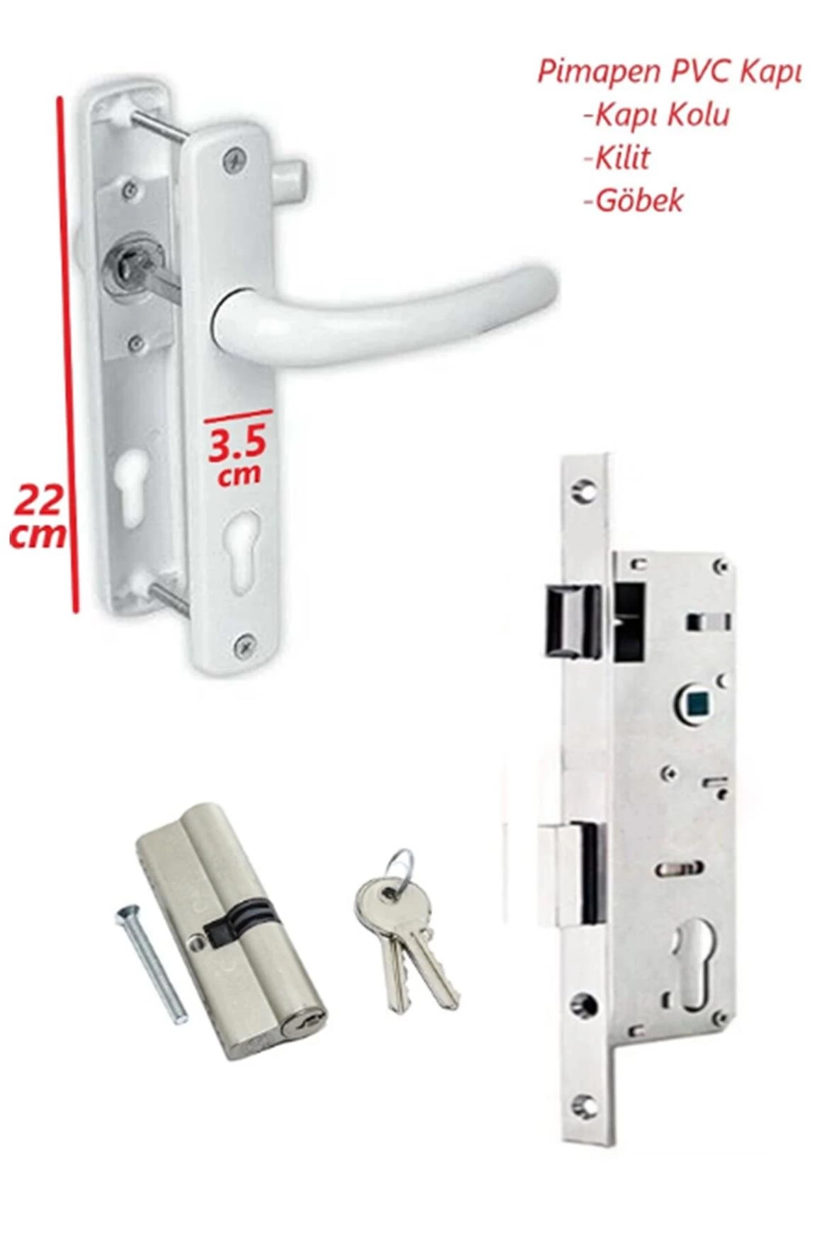 Pimapen Pvc Kapı Kolu & 35 Mm Kilit & 90 Mm Barel Kilit Göbeği Takım