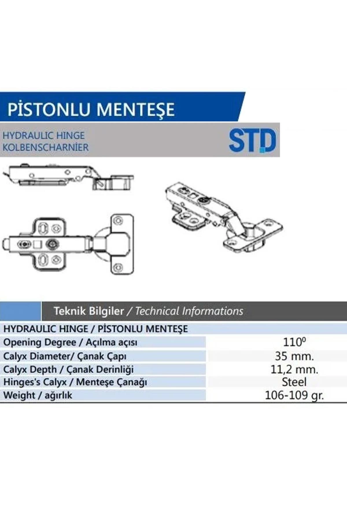 STD Frenli Hidrolik Menteşe Taban Dahil