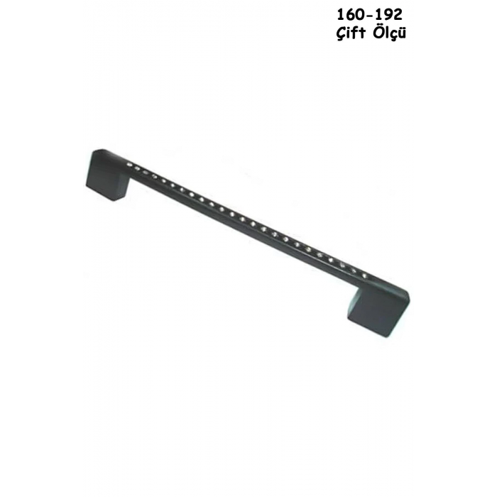 Omega 160-192 mm Çift Ölçülü Kulp Parlak Taşlı Mat Siyah Mobilya Kulpu