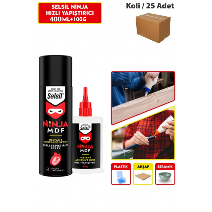 Selsil Ninja Mdf Hızlı Yapıştırıcı 400 Ml + 100 Gr Koli 25 Adet